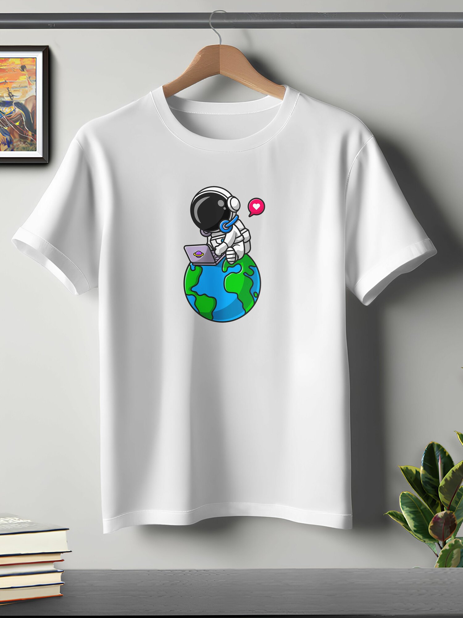 Футболка ONEQ унисекс 52-54 (XXL) размер с принтом Космонавт, белая