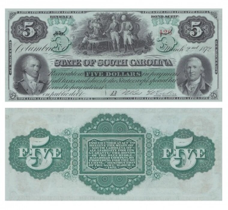 5 долларов 1872 США, штат Южная Каролина, сувенирная копия, банкноты и купюры редкие коллекционные