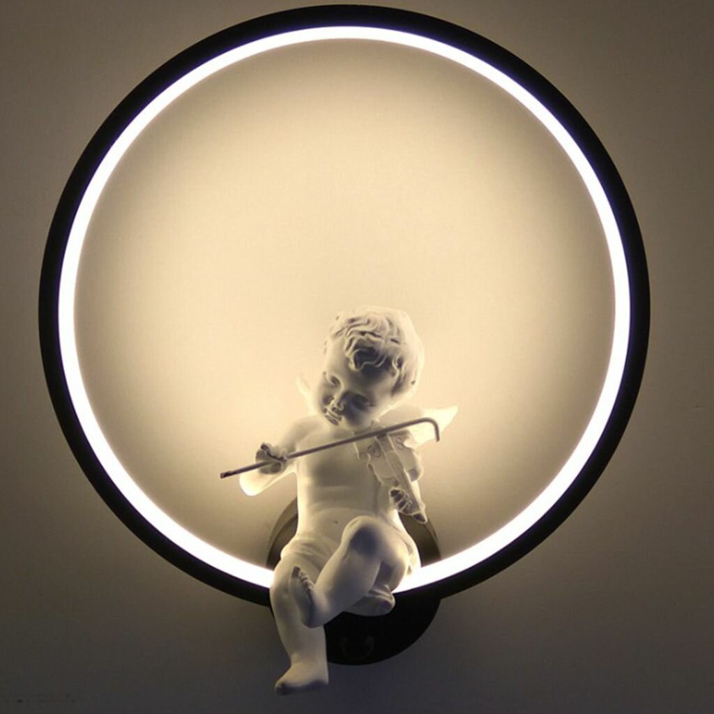 Скандинавская настенная лампа Ангел, играющий на скрипке , прикроватное бра, круглый ночник