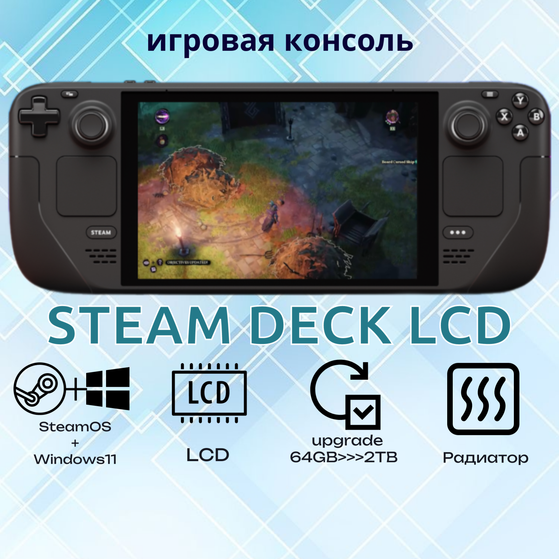 Игровая приставка Valve Steam Deck LCD (DualBoot: Windows 11 + SteamOs) 2 ТБ SSD с дополнительным радиатором SSD