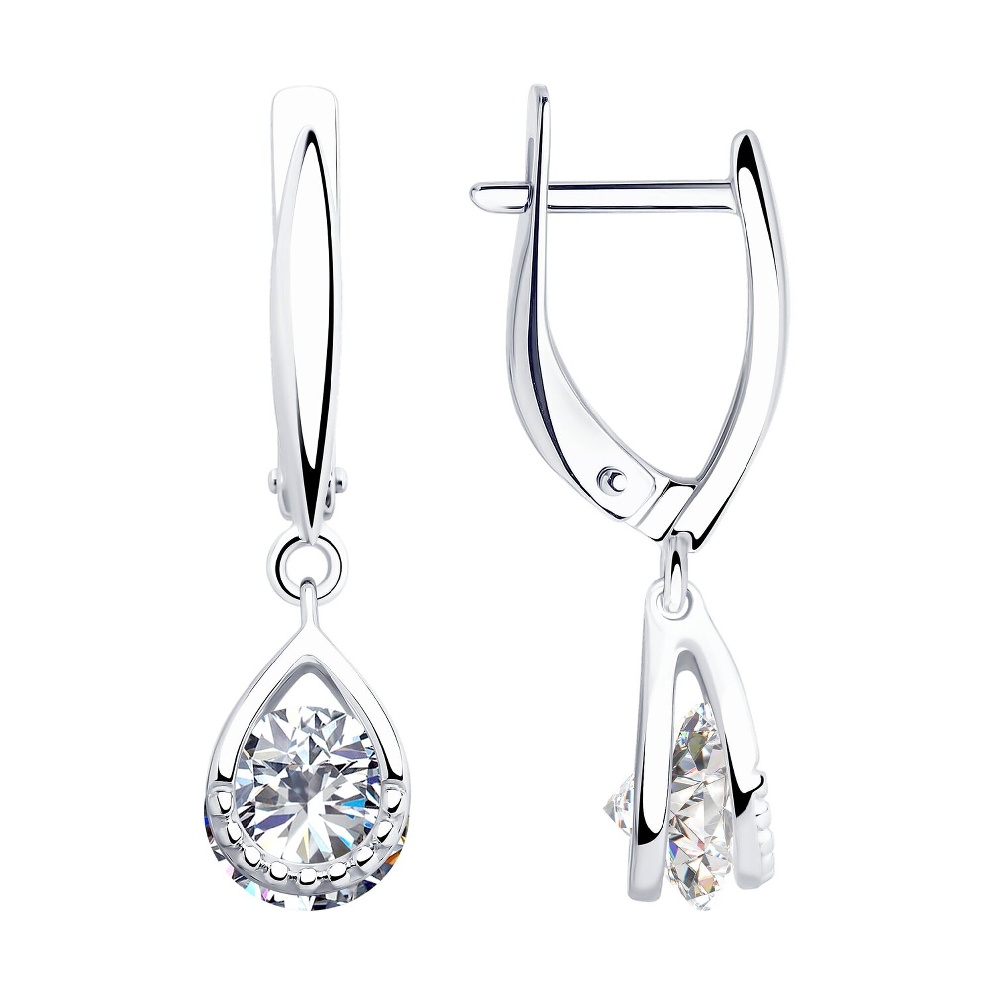 Серьги, серебро, 925 проба, родирование, фианит