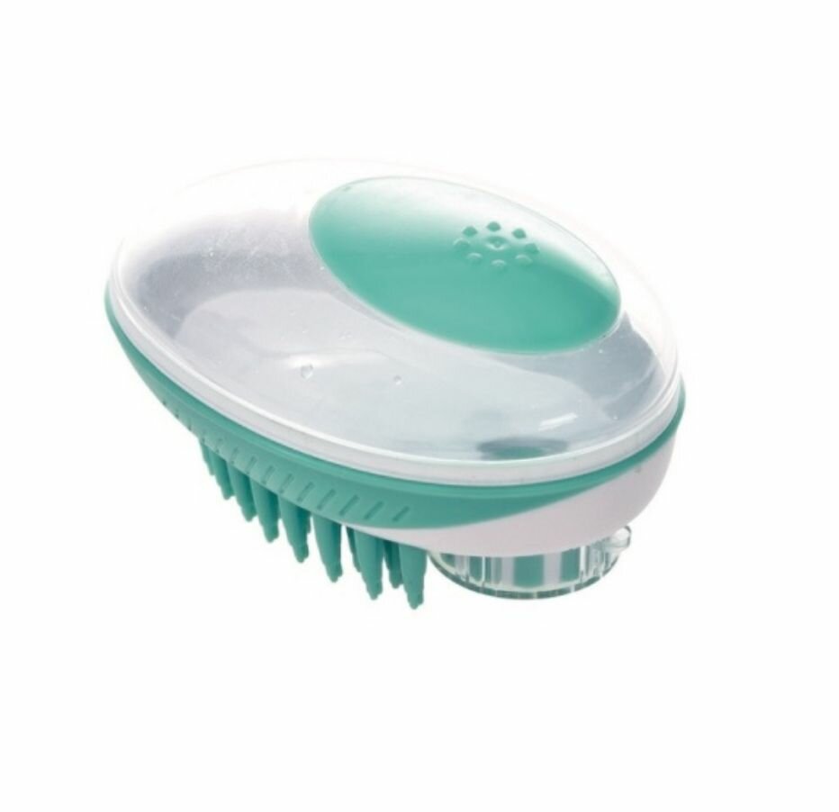 Mpets силиконовая щетка / мочалка / массажер для мытья кошек и собак с дозатором для мыла RUBEAZ SOAP DISPENSER & BRUSH, синяя