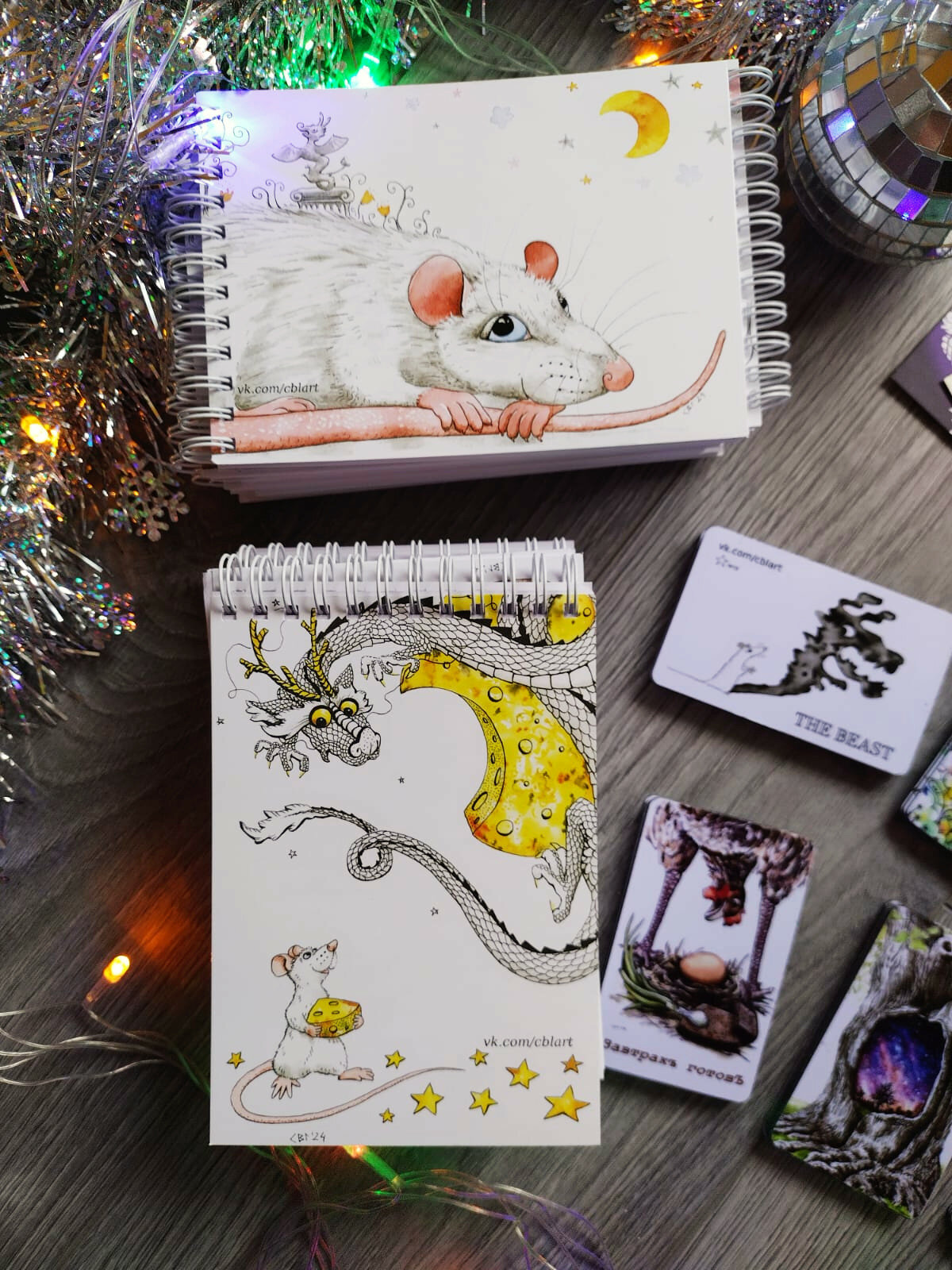 Блокноты авторский принт "Фантастическая дружба крысы и дракона", 2 штуки, 10х15 см, 60 чистых листов