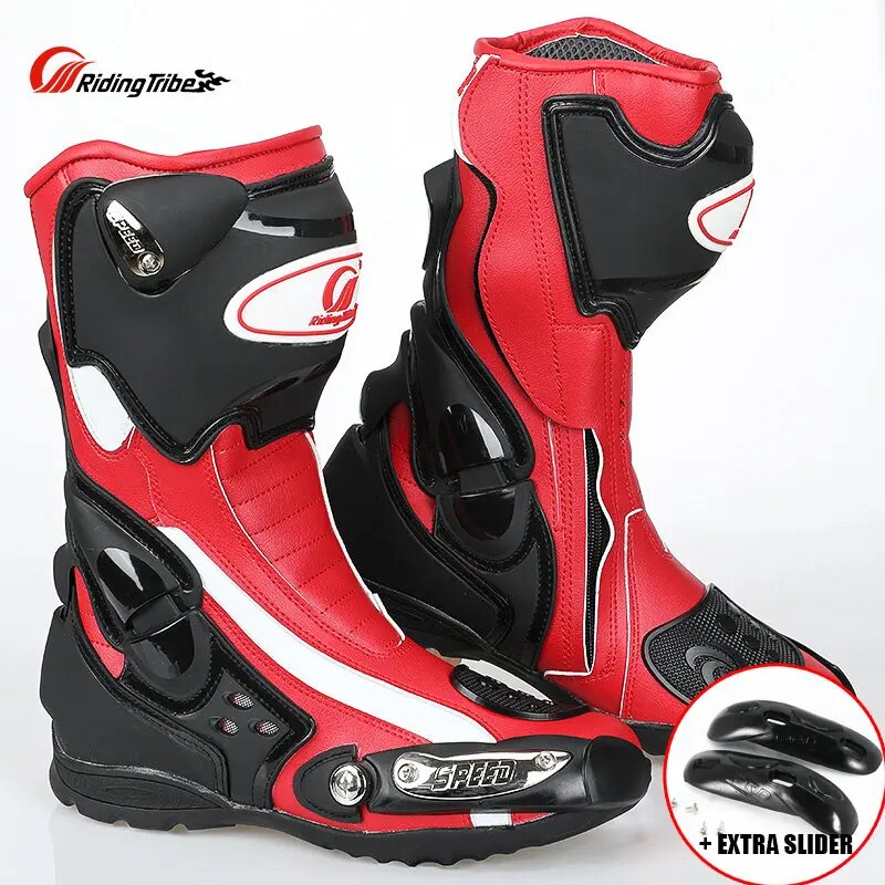 Мужские мотоциклетные ботинки Riding Tribe, мотоциклетные ботинки для езды на мотоцикле, кроссовые ботинки для езды по бездорожью 42, Красный, B1002 Red
