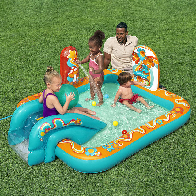 Игровой центр Retro Groove 193*152*74 см, с горкой и фонтаном, клапан, Bestway, 53164