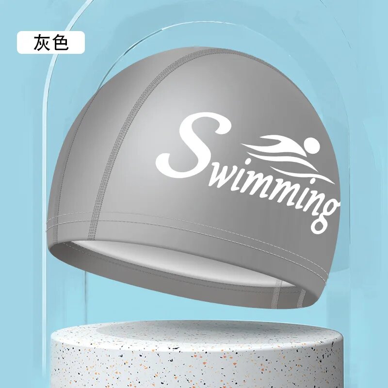 Водонепроницаемые шапочки для плавания из искусственной кожи с буквенным принтом 605-Gray