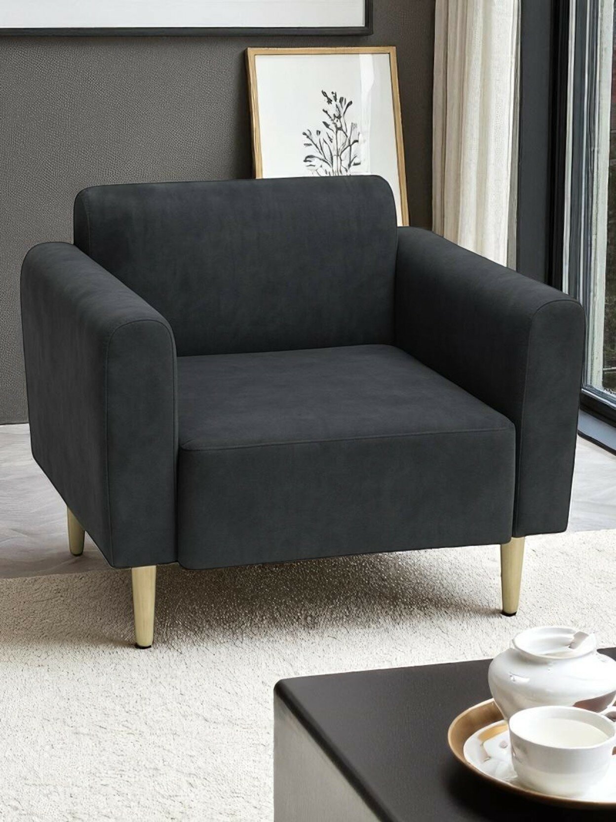 Кресло Рондо в гостиную, мягкое для дома и отдыха, велюр Jawa Grafit 11