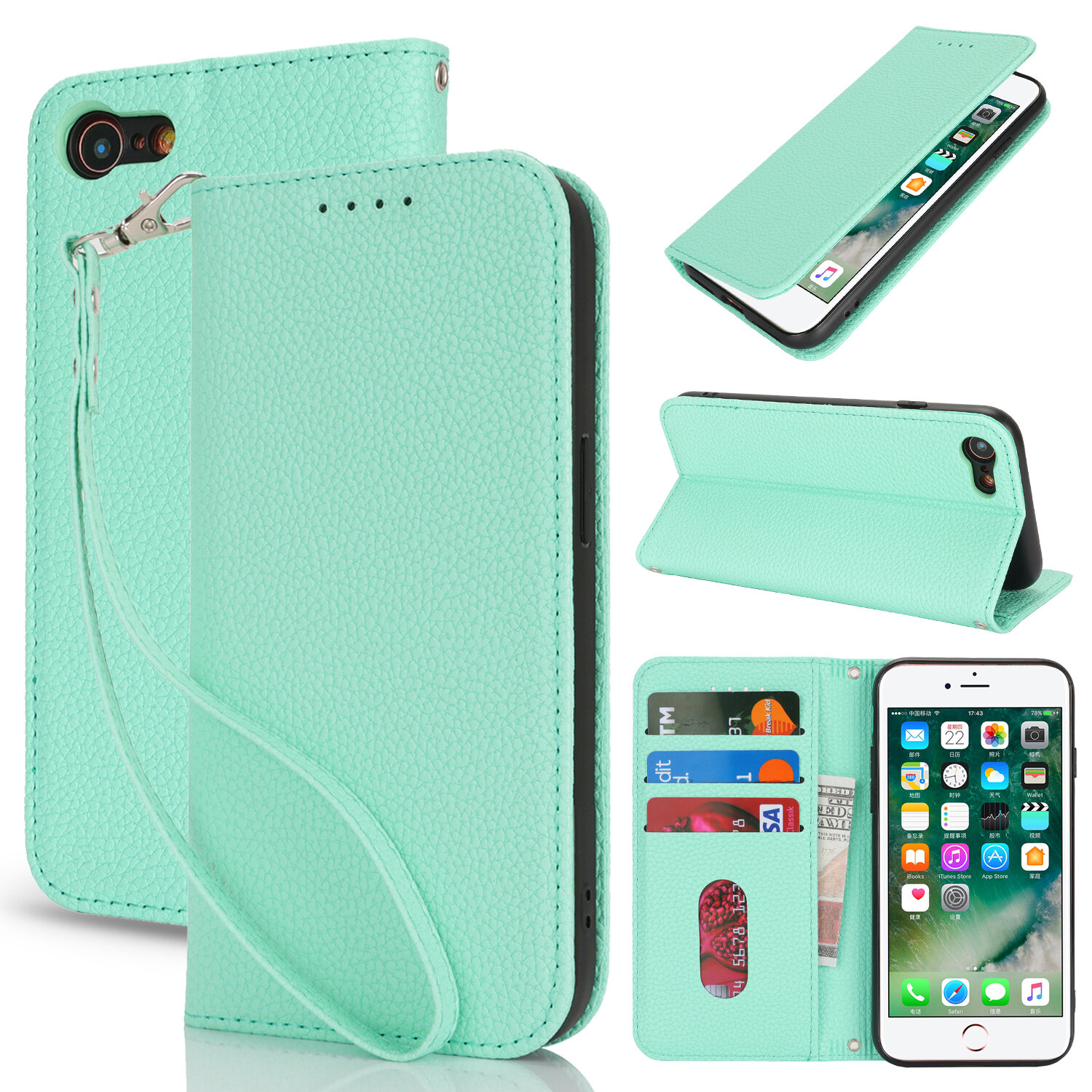 Чехол-книжка для iPhone 7 / 8 / SE (2020-2022) Green PU — надёжная защита смартфона