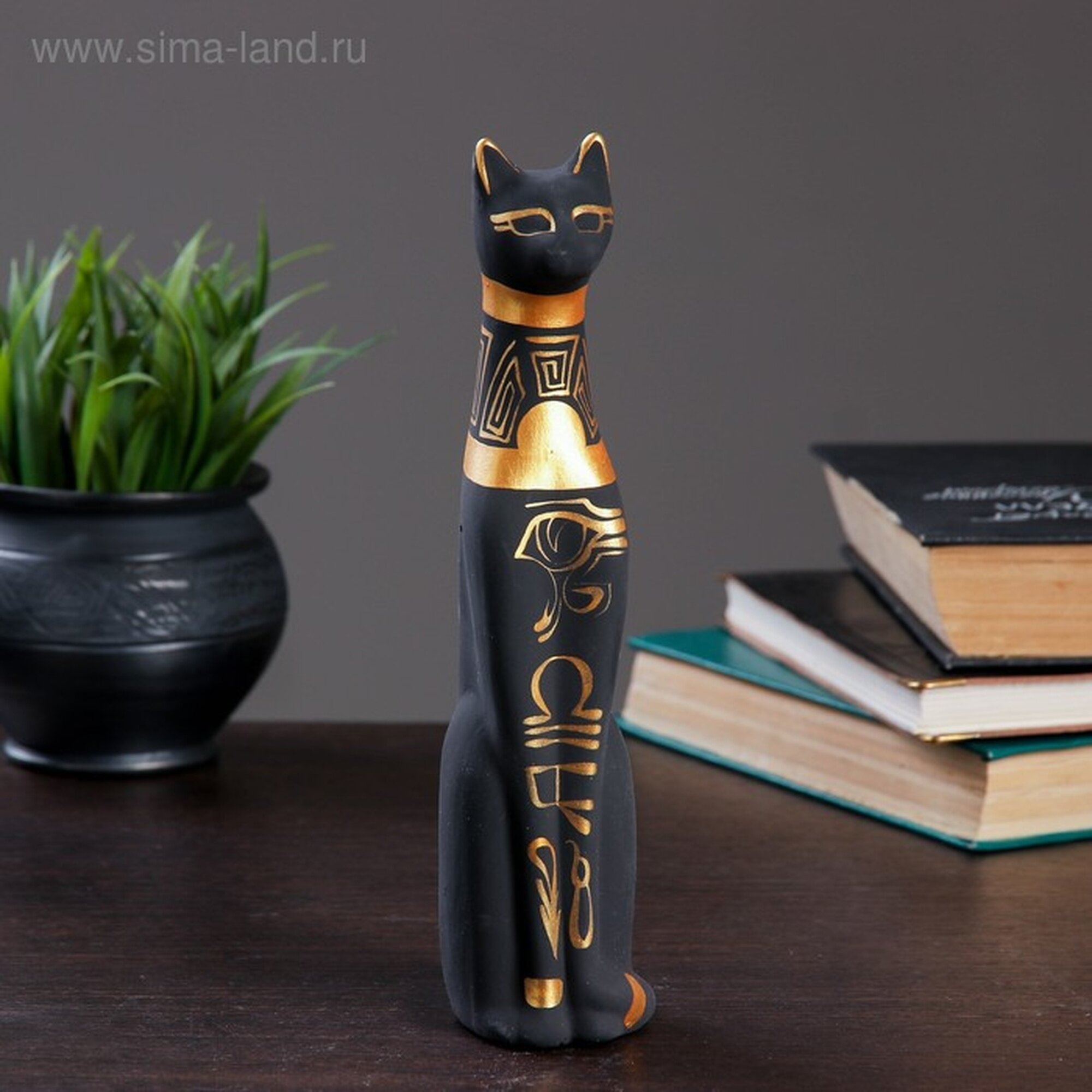 Фигура керамика «Кот Египетский», роспись, чёрный, 5×6.5×22.5 см