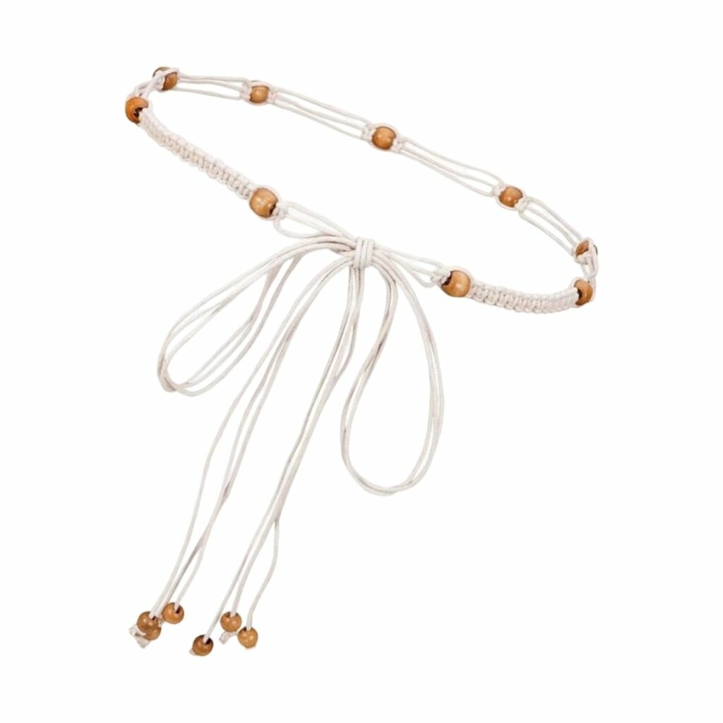 Плетеная поясная цепочка в богемном стиле-бело-желтые бусины