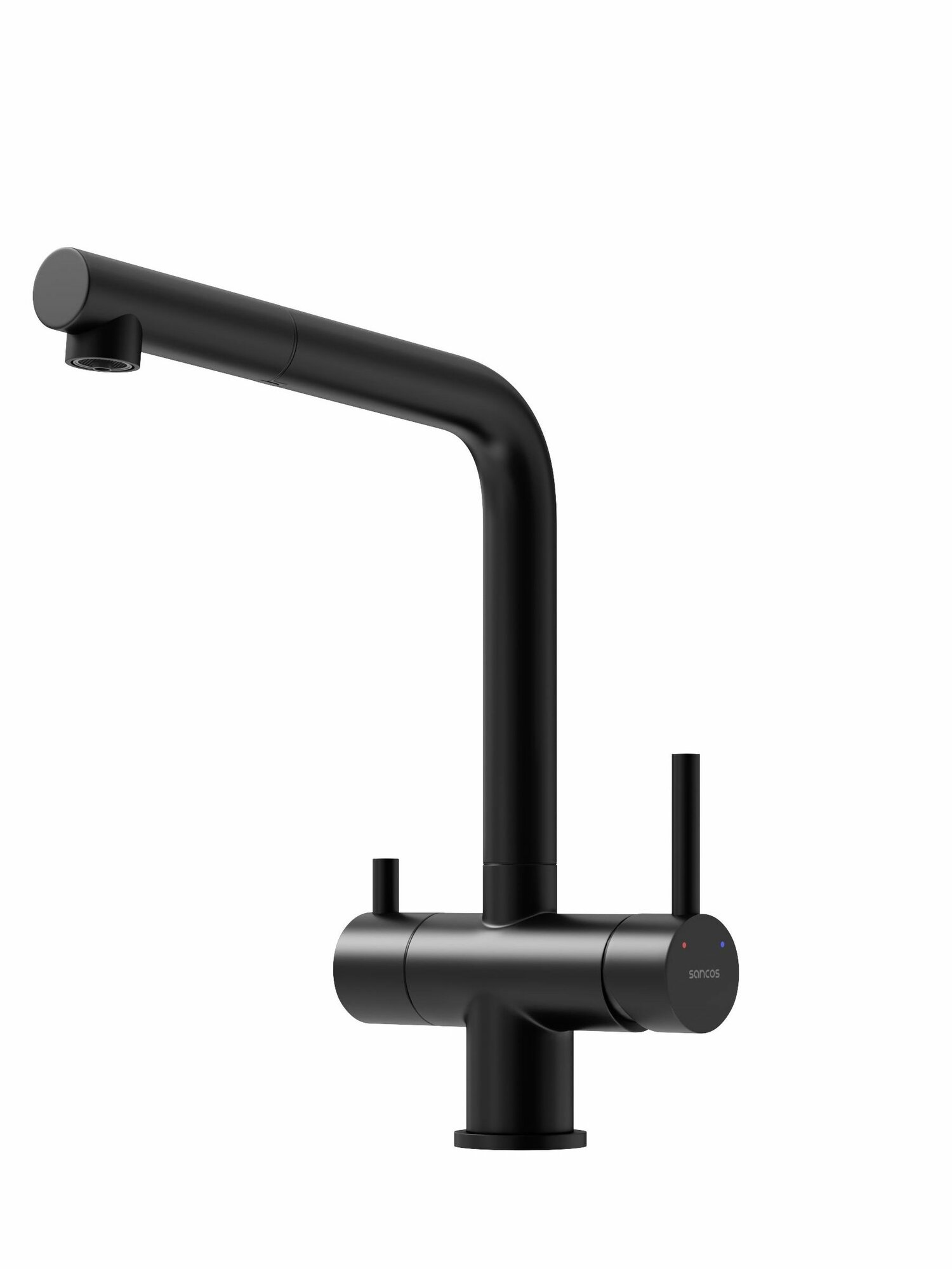 Смеситель для кухни Sancos Spin, с вытяжным изливом и краном под фильтр для питьевой воды, черный матовый, SC4015MB