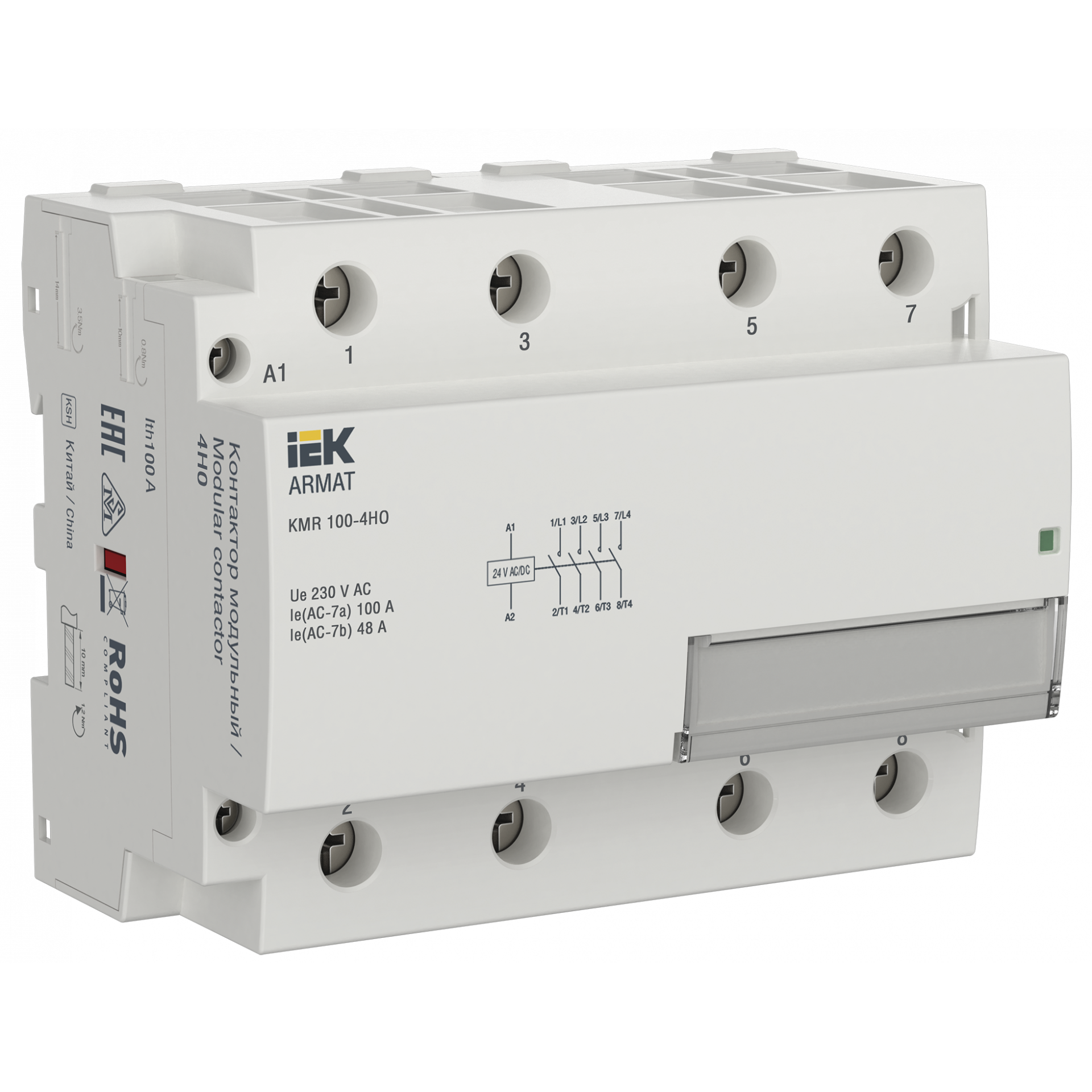 ARMAT Контактор модульный KMR 100А 24В AC/DC 4НО, IEK AR-KMR20-100-40-024 (1 шт.)