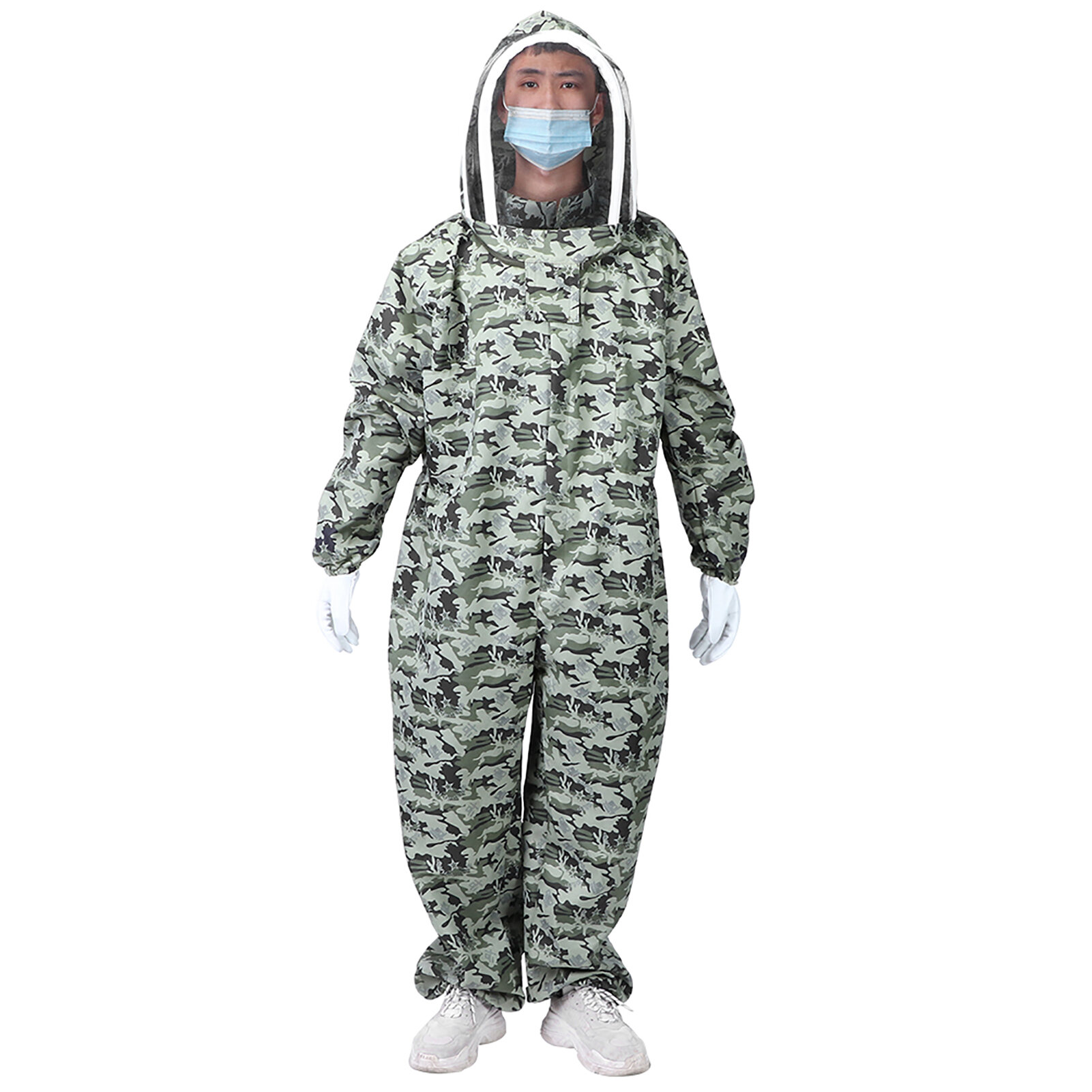 Цельный костюм пчелы с двойной молнией, защитная одежда для пчеловодства с перчатками для пчеловода (1 пара перчаток XXL, костюм пчелы XXL)