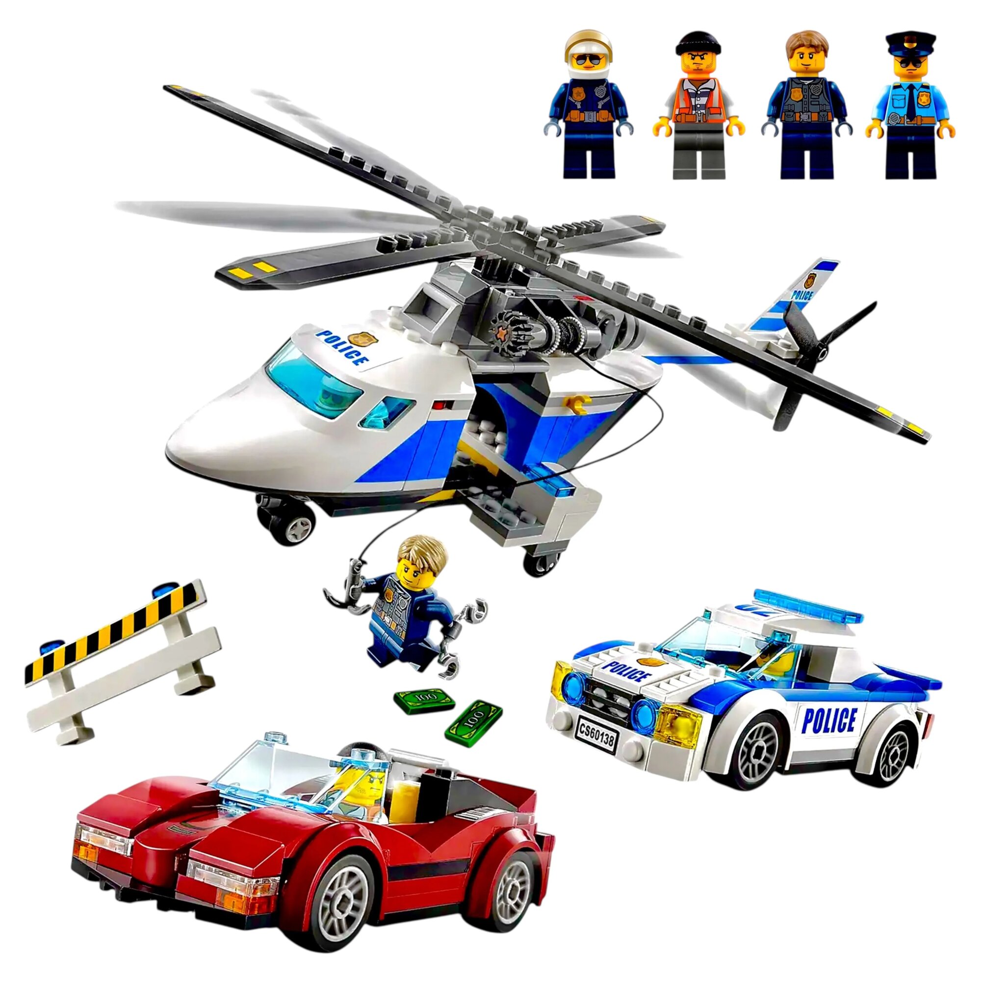 Конструктор Полиция Сити, набор "Погоня на Вертолете" 318 деталей 4 фигурки ( модель стремительная technic / совместимый полицейский / подарок technic, техник для мальчиков и девочек )