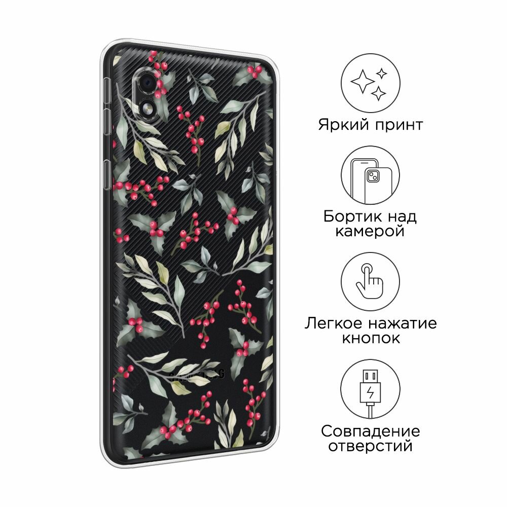 Чехол на Samsung Galaxy A01 Core / Самсунг Галакси А01 Core с принтом Зимние ягоды паттерн, прозрачный — фото 1
