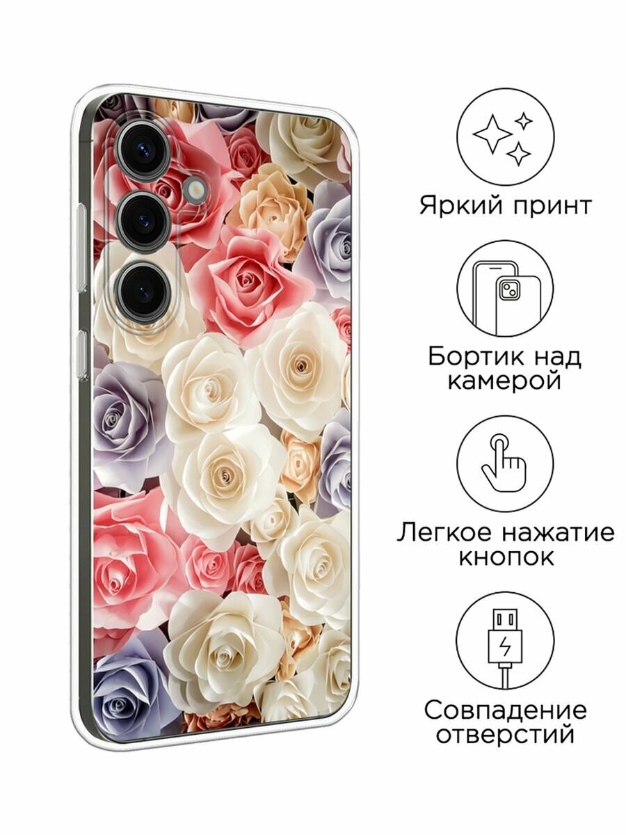 Чехол на Samsung Galaxy S25 / Самсунг S25 с принтом "Пастельные розы" — фото 1