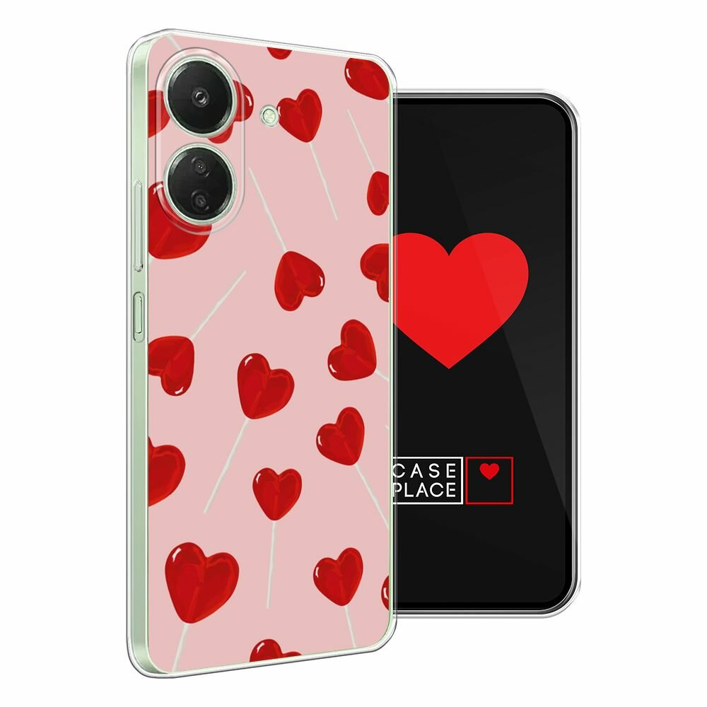 Чехол на Xiaomi Redmi 13C/Poco C65 / Сяоми Редми 13C/Поко С65 с принтом "Сердечки-леденцы 1 - 14 февраля" — фото 1