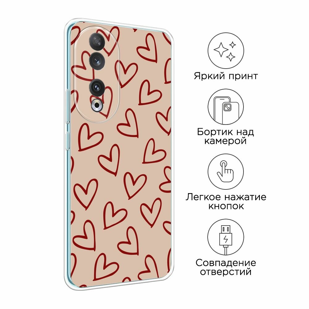 Чехол на Honor 90 / Хонор 90 с принтом "Little hearts doodles 1 - 14 февраля" — фото 1