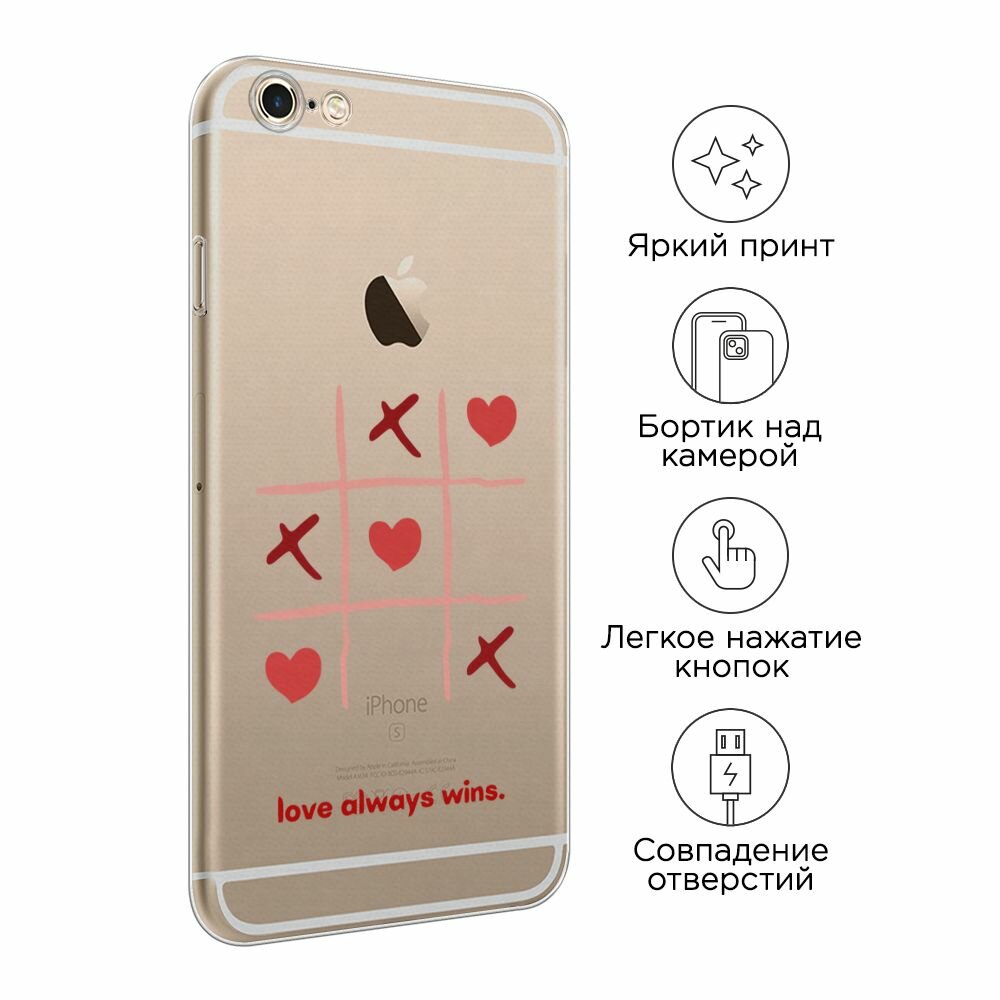 Чехол на Apple iPhone 6 Plus/6S Plus / Айфон 6 Плюс/Айфон 6С Плюс с принтом "love always wins - 14 февраля", прозрачный — фото 1