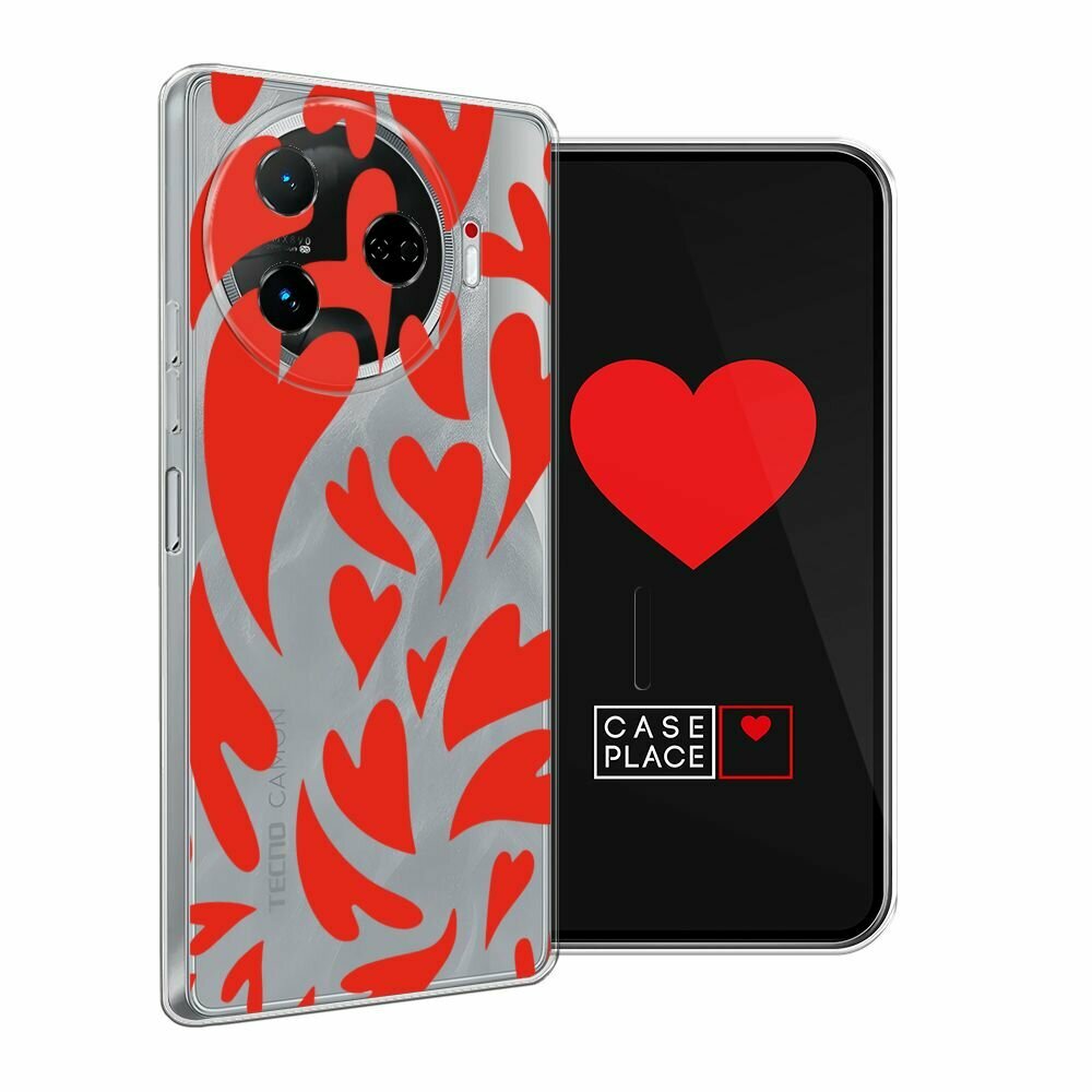 Чехол на Tecno Camon 30 Pro 5G / Текно Камон 30 Про 5G с принтом "Crazy hearts 2 - 14 февраля", прозрачный — фото 1