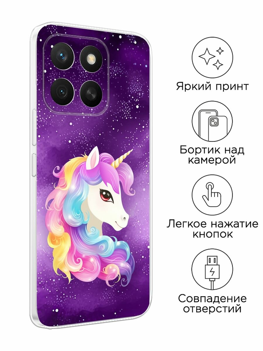 Чехол на Honor X8c / Хонор X8c с принтом "Кудрявый единорог" — фото 1