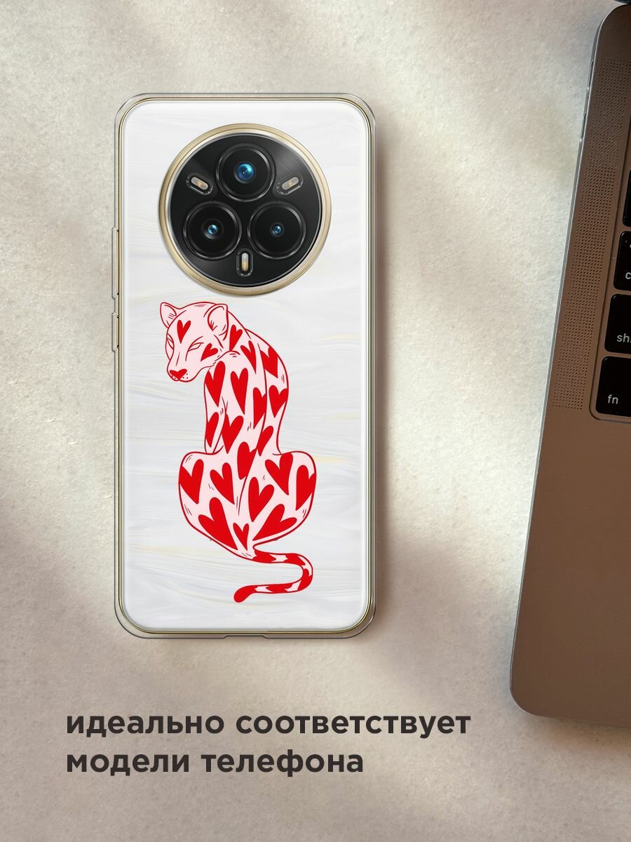 Чехол на Realme 14 Pro+ / Реалми 14 Про+ с принтом "Heart panther 2 - 14 февраля", прозрачный — фото 1