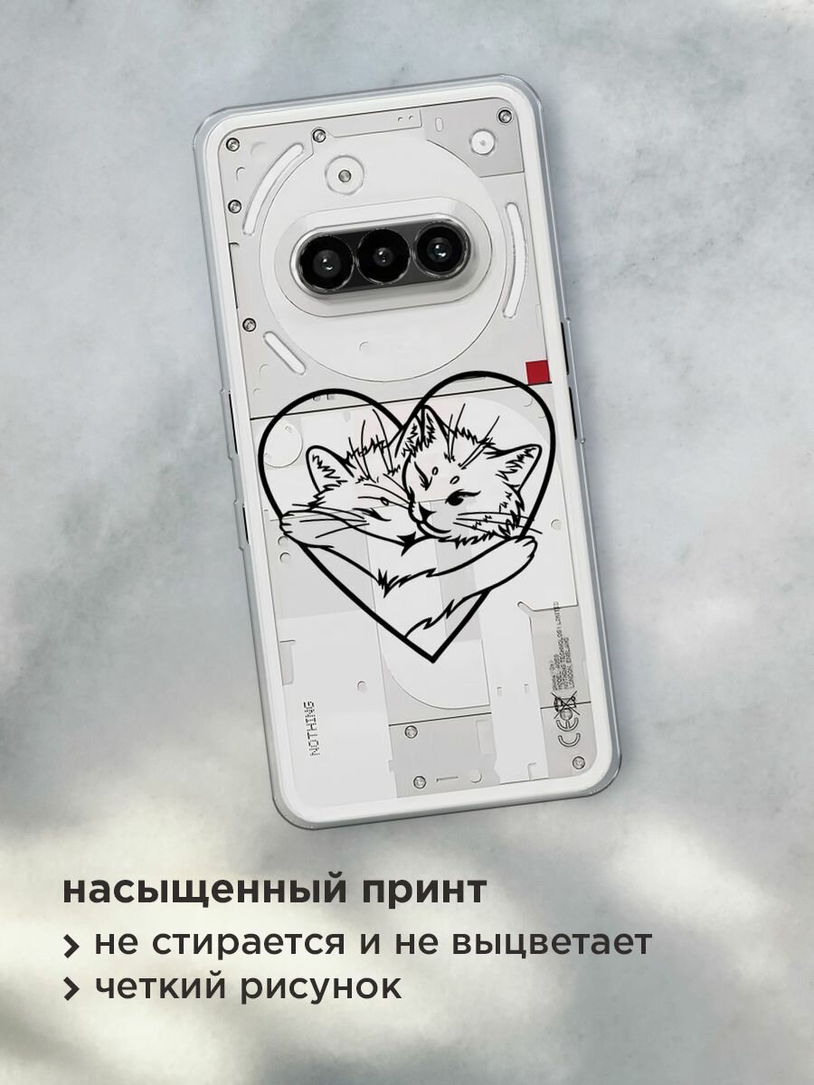 Чехол на Nothing Phone 3a / Нотинг Фон 3а с принтом "Влюблённые котики рисунок 3 - 14 февраля", прозрачный — фото 1