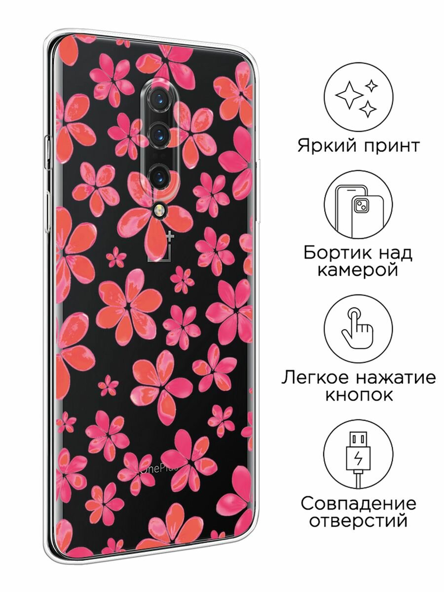 Чехол на OnePlus 8 / ВанПлас 8 с принтом "Росыпь ярких цветов", прозрачный — фото 1