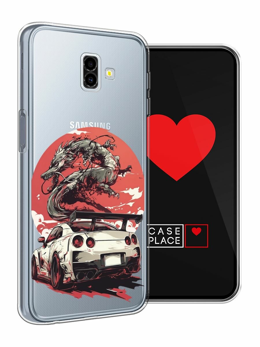 Чехол на Samsung Galaxy J6 + / Самсунг Галакси J6 Плюс 2018 с принтом "Car and dragon", прозрачный — фото 1