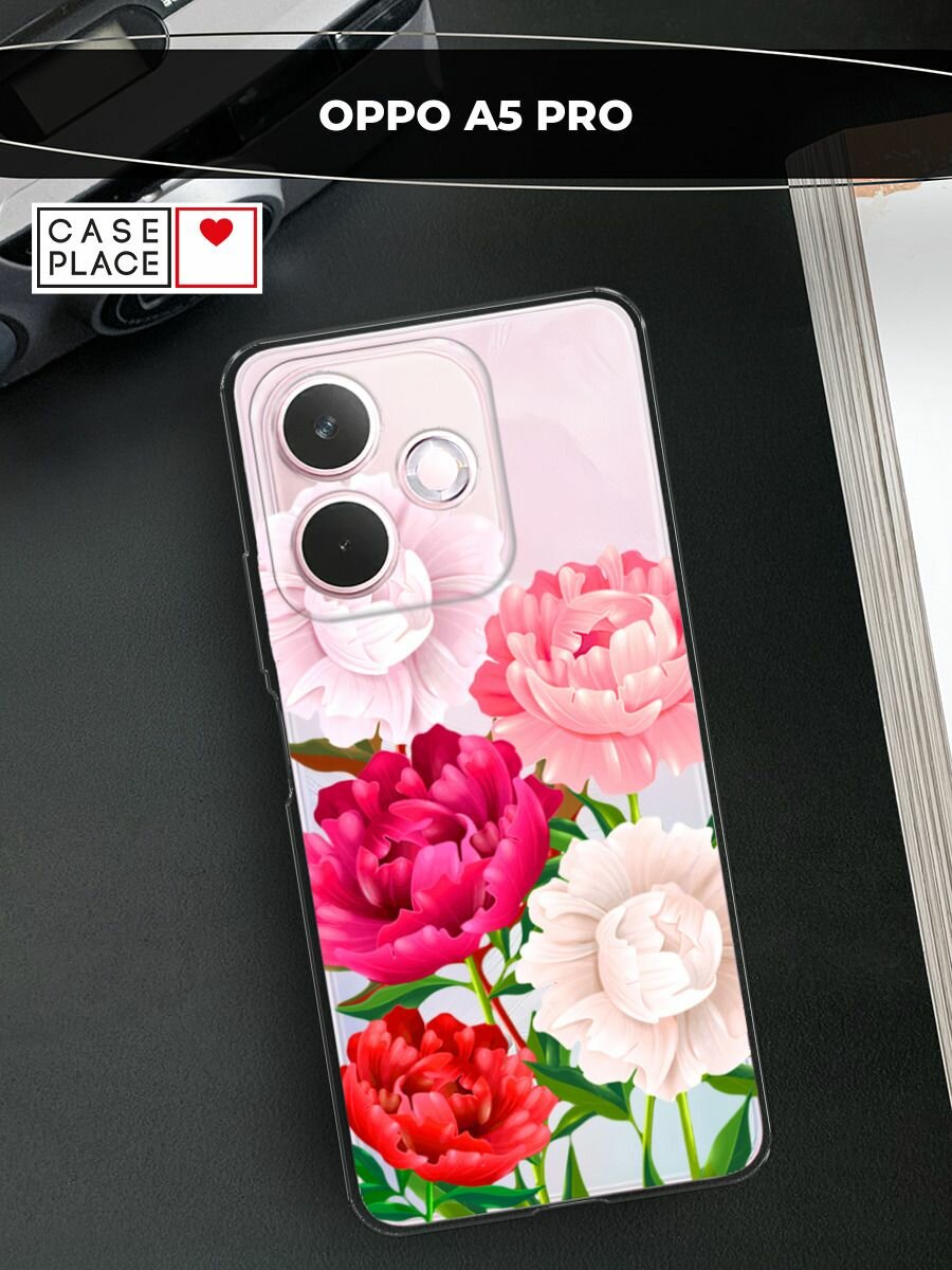 Чехол на Oppo A5 Pro / Оппо А5 Про с принтом "Большие пионы", прозрачный