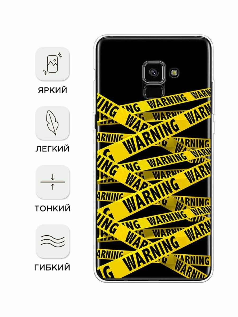 Чехол на Samsung Galaxy A8 + / Самсунг Галакси А8 Плюс 2018 с принтом "Warning!", прозрачный — фото 1