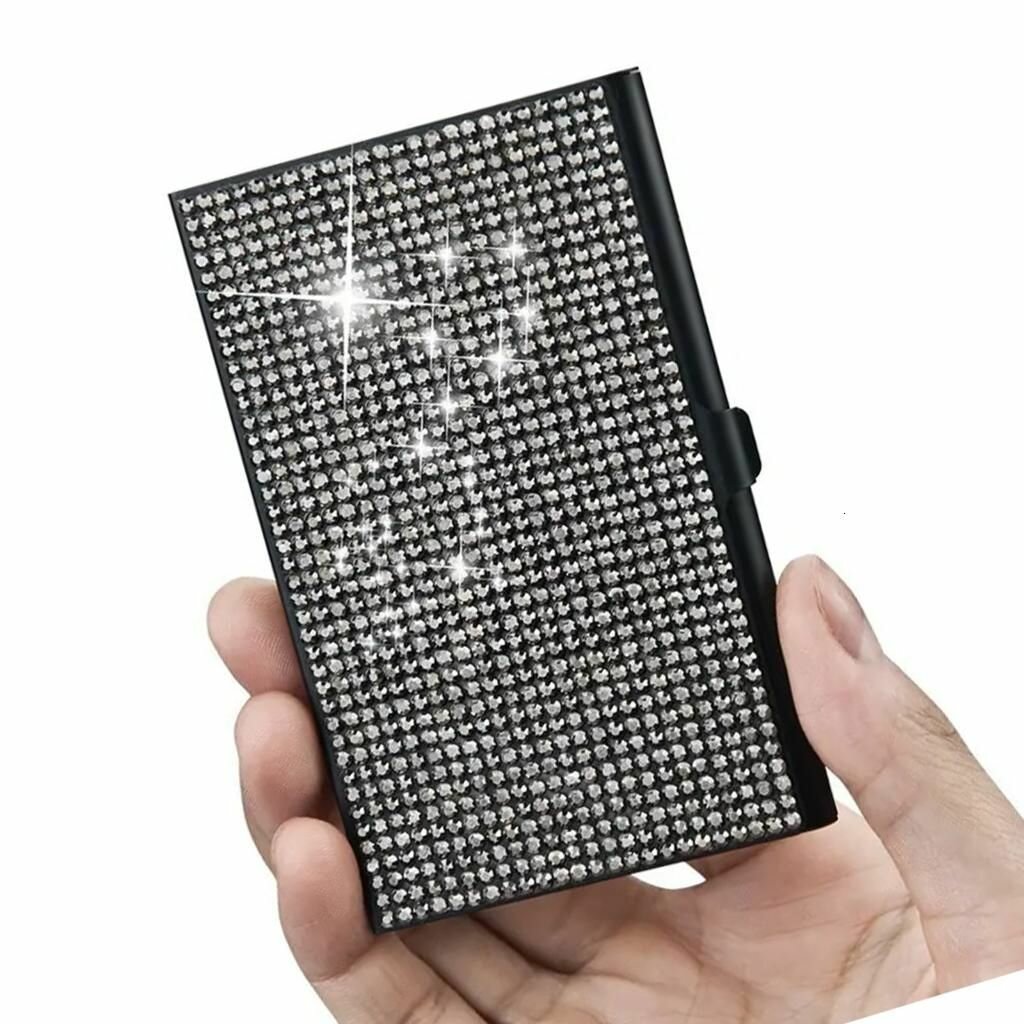 Металлический визитник с кристаллами 93x61мм, Черный