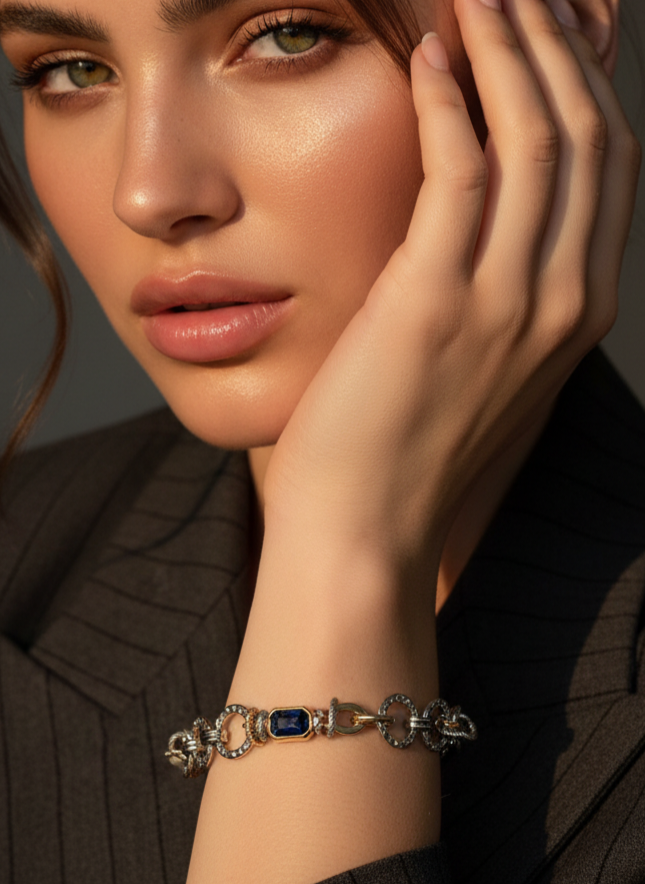 Плетеный браслет, опал синтетический, фарфор, керамика, фианит