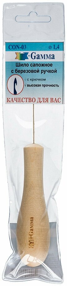 CON-03 Шило сапожное (с крючком) с березовой ручкой 1 шт в чехле d 1,4