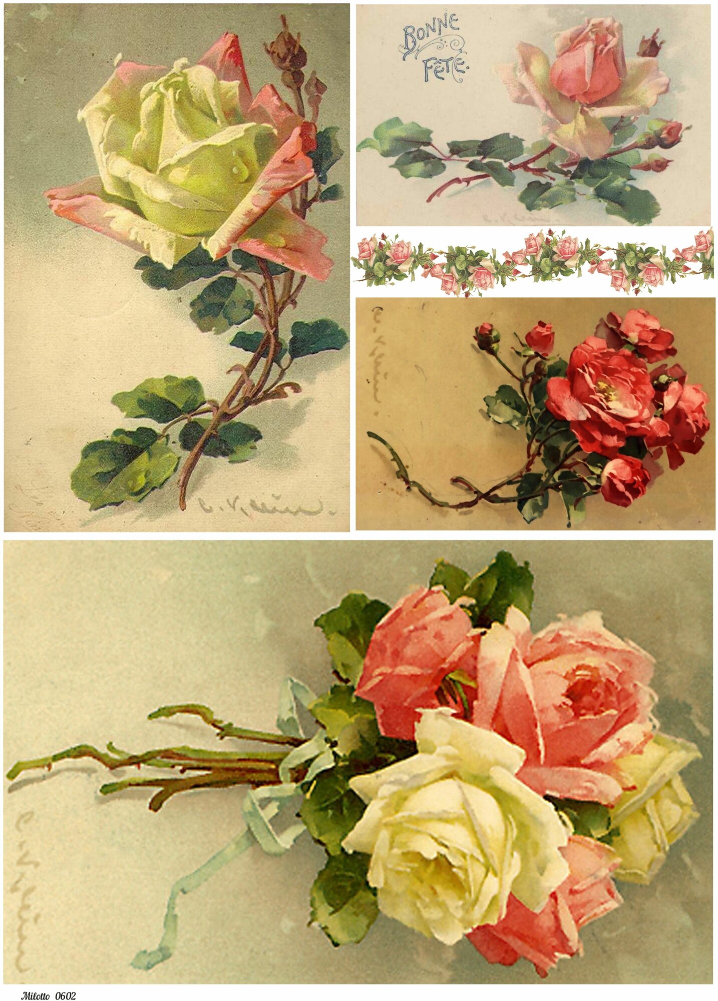 Декупажная карта А4 рисовая бумага тонкая розы чайные