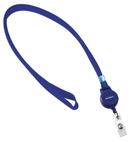 Держатель-рулетка для бейджей, 70 см, с синей лентой 45 см, синий, в блистере, BRAUBERG, 235724