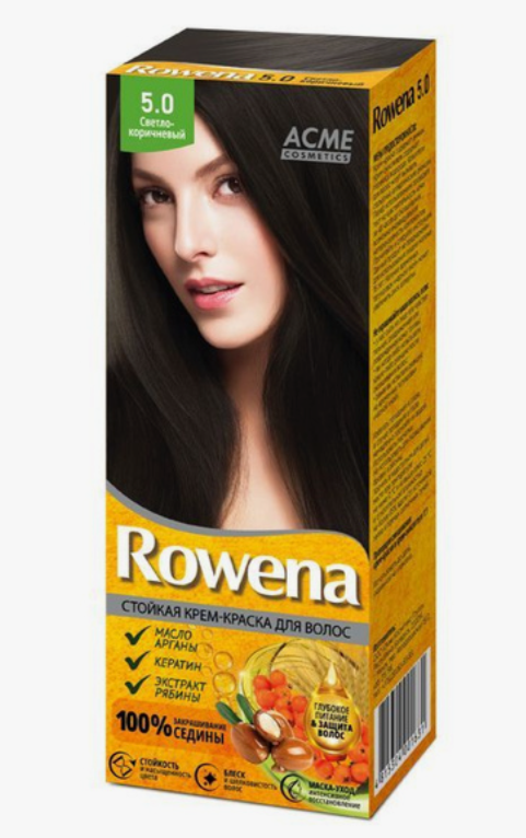 Стойкая крем-краска для волос Rowena, тон 5.0 светло-коричневый, 115 мл.