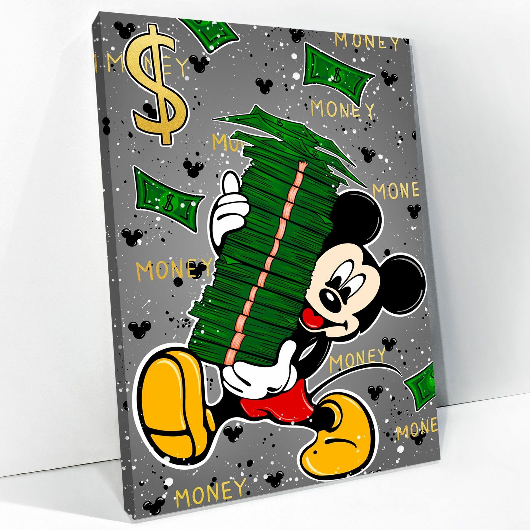 Картина Микки Маус с деньгами на холсте 30х40см