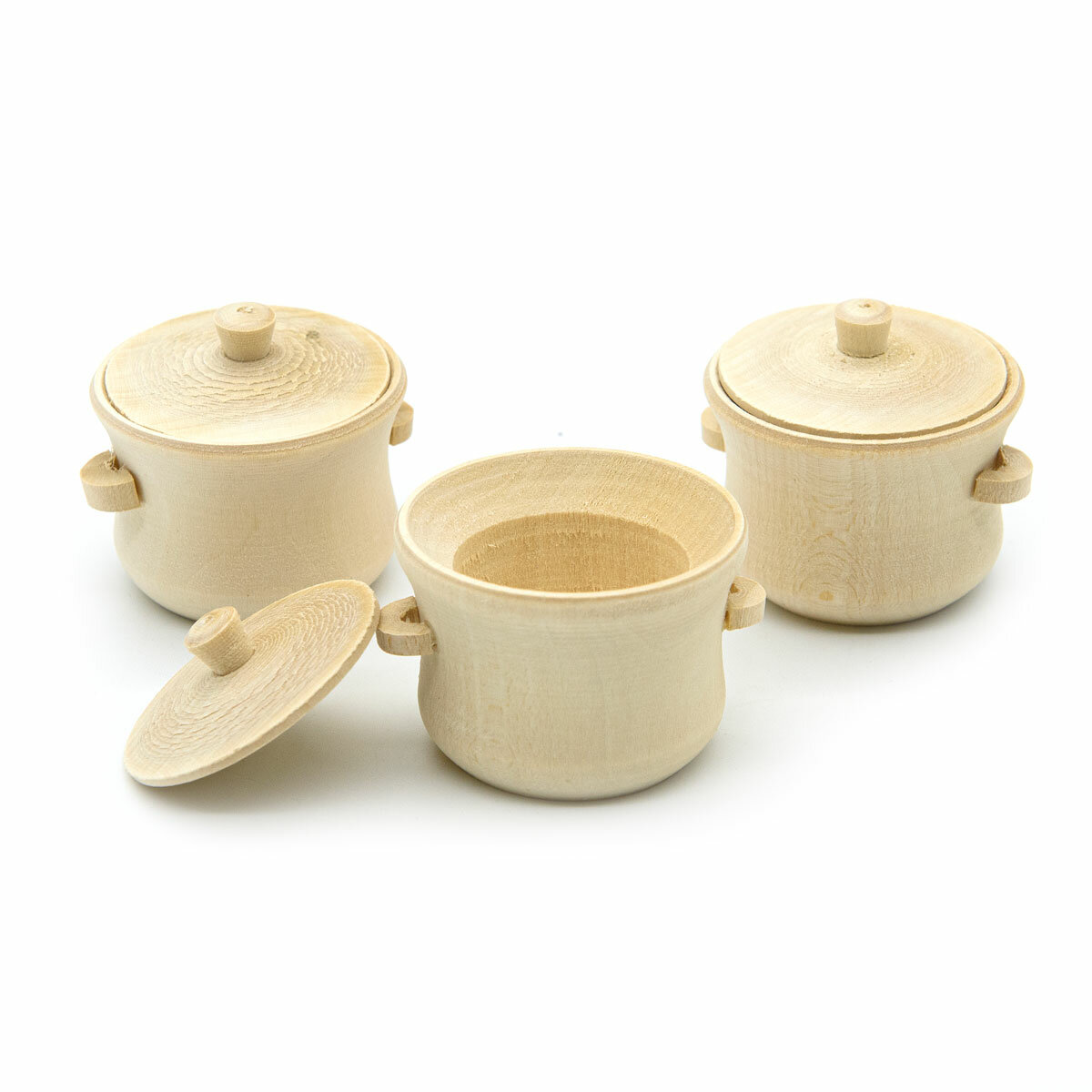 Заготовка деревянная для творчества 'Кастрюля малая', 3 шт, 4*4,5 см, диаметр крышки 4,2 см, Айрис