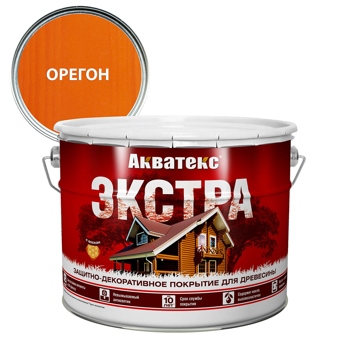 Акватекс-Экстра защитно-декоративное покрытие для древесины алкидное полуглянц, орегон (9 л)