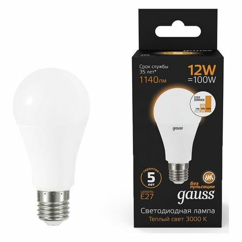 Лампа LED GAUSS E27, груша, 12Вт, 102502112-S, одна шт.