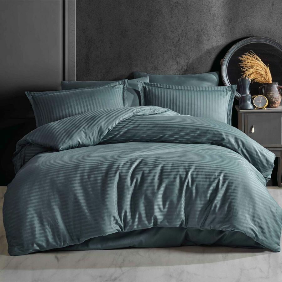 Комплект постельного белья "Lale Home" страйп-сатин, евро, бирюза