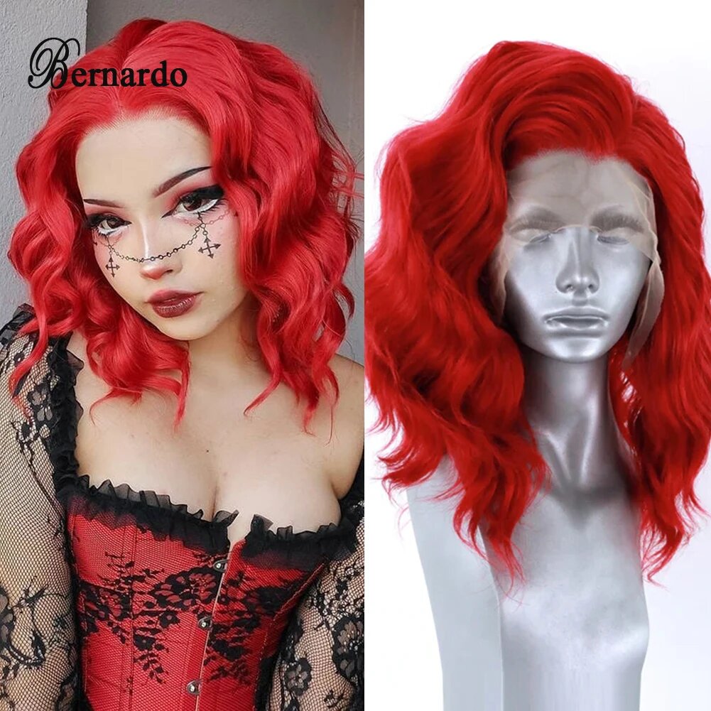 Бернардо короткий розовый синтетический парик с челкой 16 дюймов, Red Wig