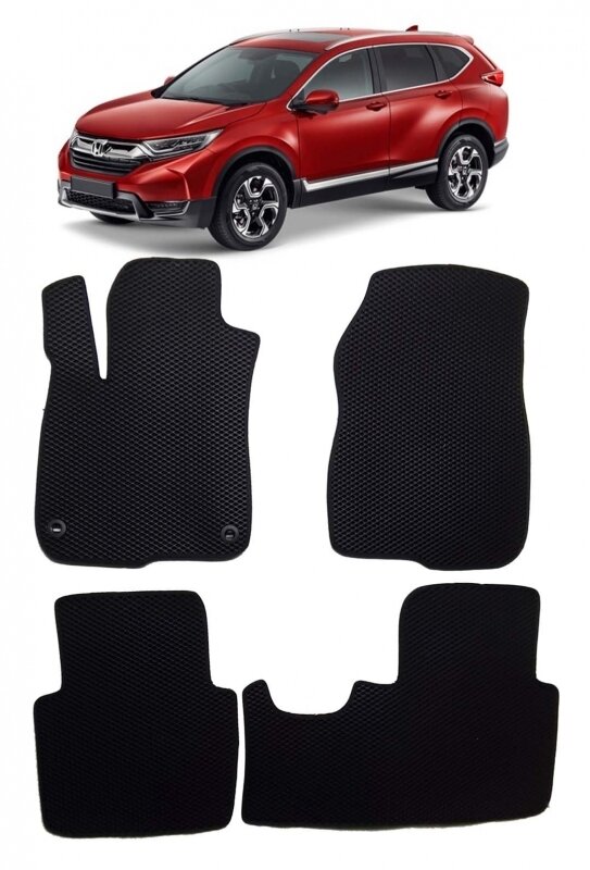 Ева коврики Honda CR-V V 2016 -/ Ева ЭВА сота/ цвет Черный c красной окантовкой / EVA Smart / коврики в салон автомобиля Хонда