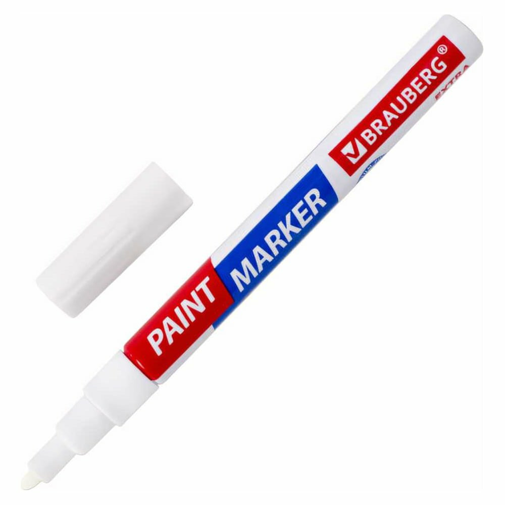 Лаковый маркер-краска BRAUBERG EXTRA paint marker 2 мм, белый, улучшенная нитро-основа, 151967