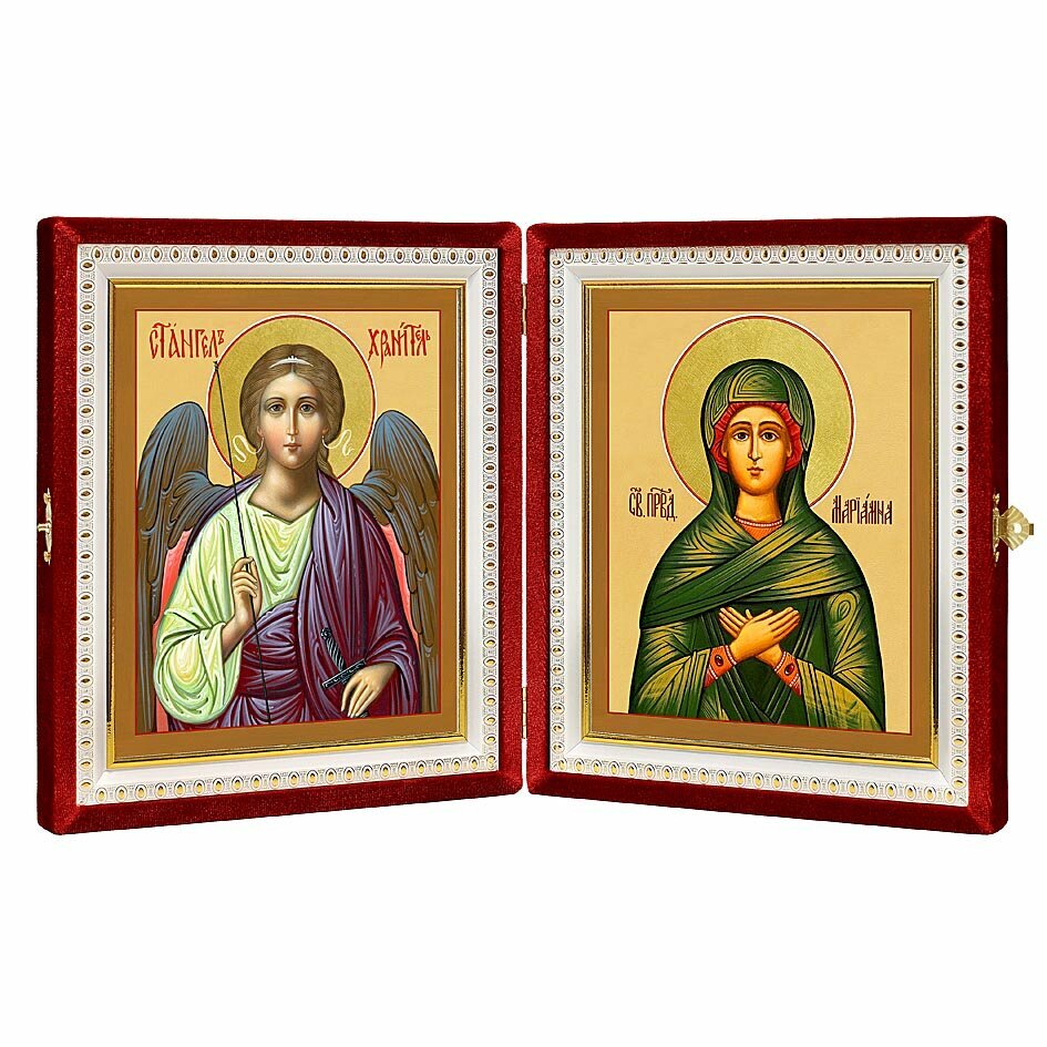 Складень именной "Праведная Мариамна, сестра апостола Филиппа - Ангел Хранитель", размер ликов 15*18 см