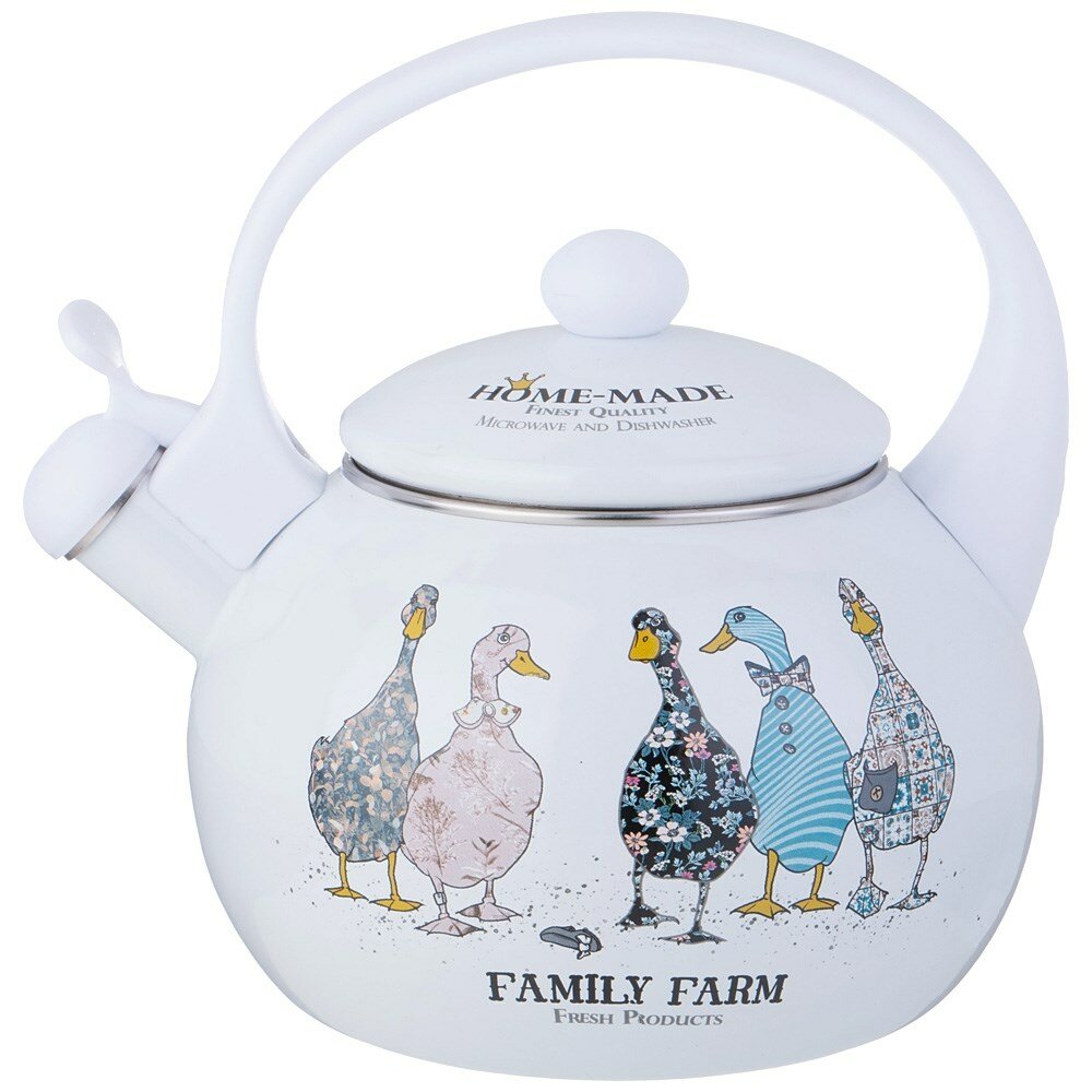 Чайник agness эмалированный со свистком серия "Family farm", 2,2л, индукционное дно