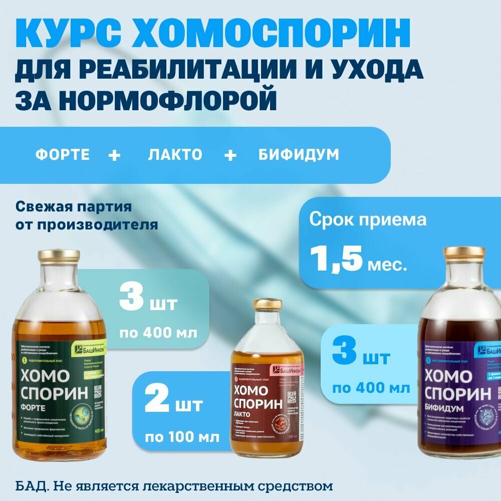 Курс Хомоспорин для реабелитации и ухода за нормофлорой, БАД для ЖКТ