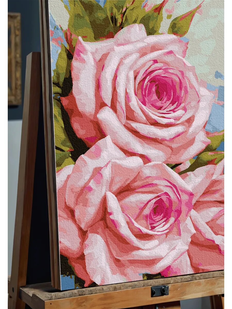 Картина по номерам 30x40 см, "Бело-розовые розы". Kubanstar