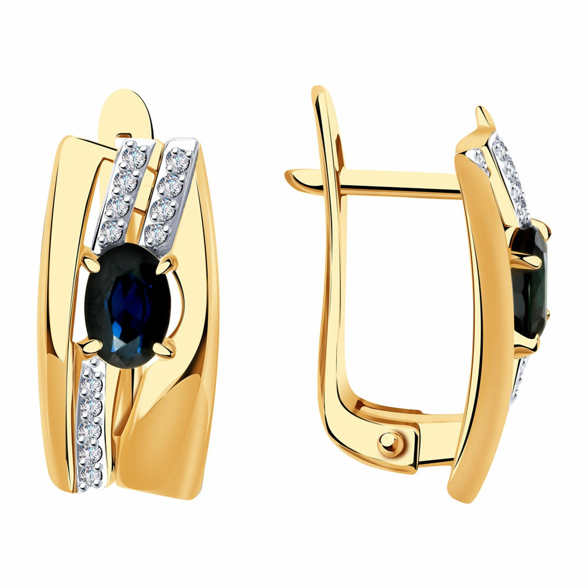 Серьги, красное золото, 585 проба, сапфир, бриллиант